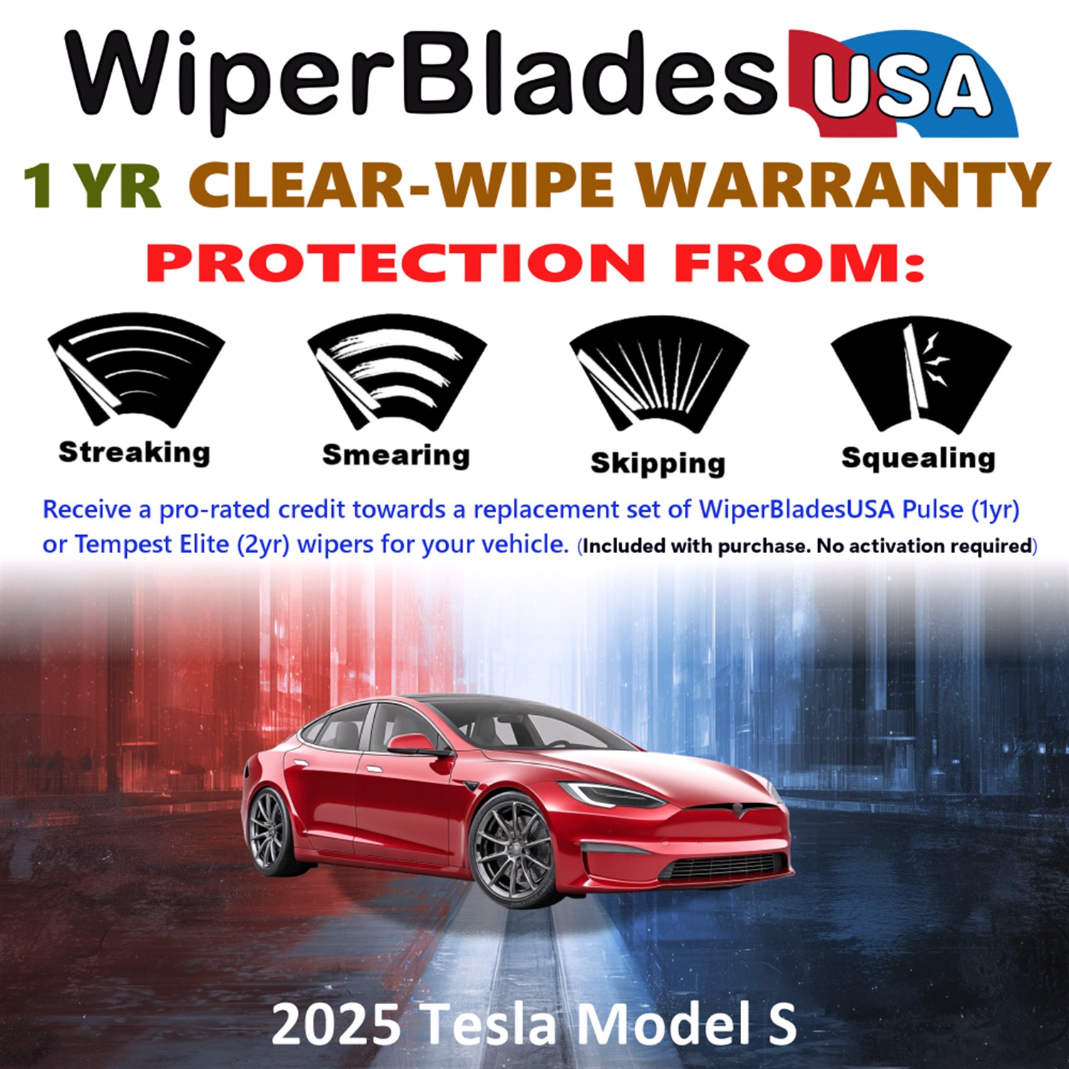 2025 Tesla Model S Pulse Beam Wipers w/1yr Wear Warranty | Wiper Blades USA